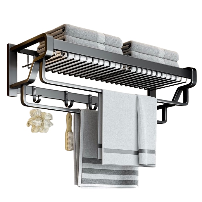 Suport prosoape baie, NEVERMORE, aluminiu spatial, lungime 57cm, Negru ...