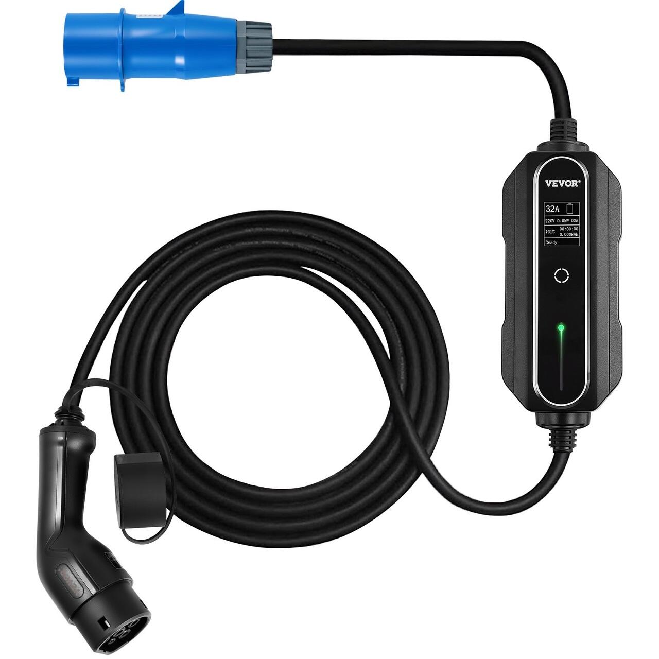 Incarcator portabil EV VEVOR, Type 2, 32A, Cablu de incarcare 7.5 m ...