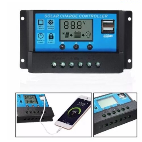 Regulator-controler solar PWM, 20A, 12V/24V, 2 X USB - eMAG.ro