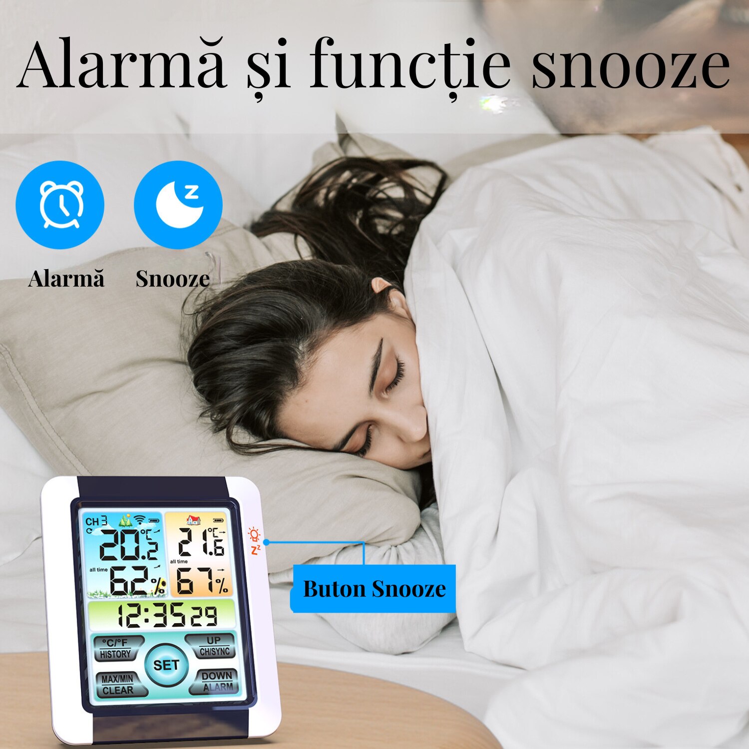 Termometru si higrometru de camera si exterior Fluxyify 9001, ecran ...