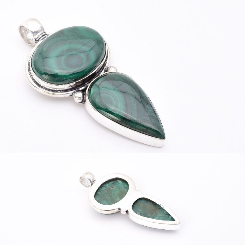 Pandantiv argint statement duo cu malachit, lant argint inclus - eMAG.ro