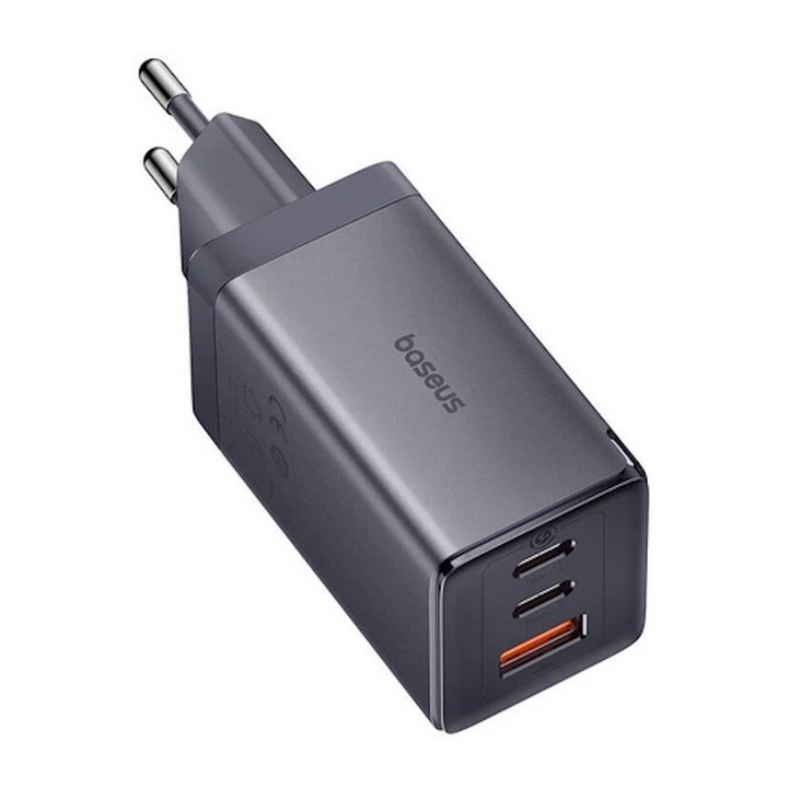 Incarcator retea Baseus GaN5, 65W, 2x USB-C, 1x USB (cablu USB-C inclus ...
