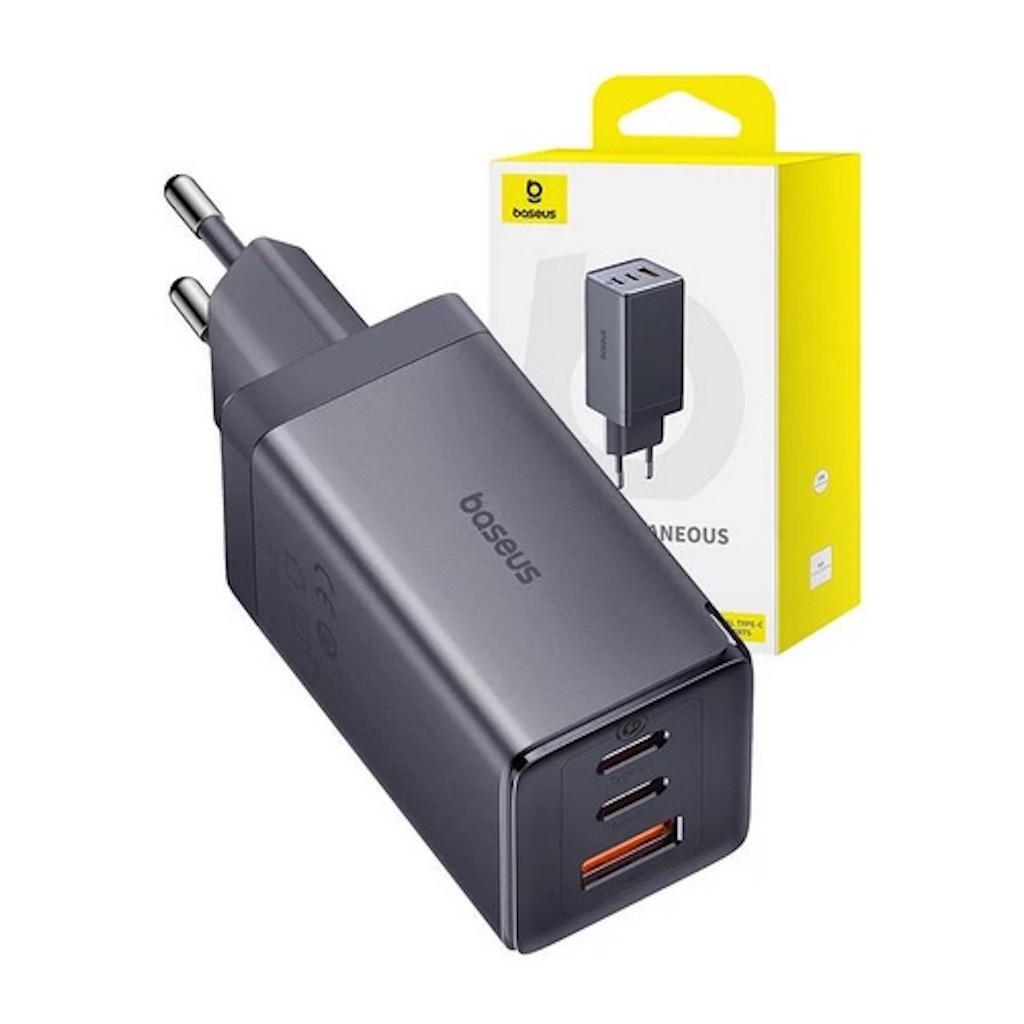 Incarcator retea Baseus GaN5, 65W, 2x USB-C, 1x USB (cablu USB-C inclus ...