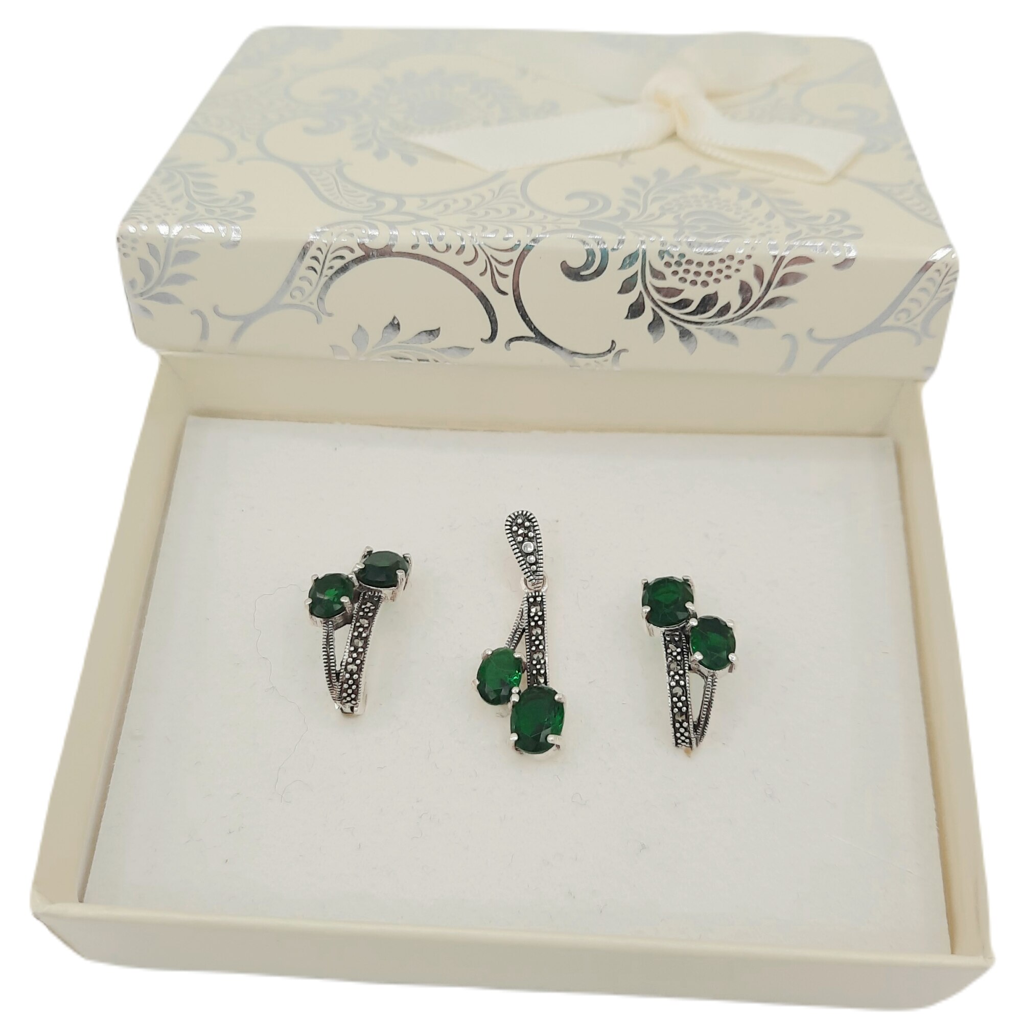 Set Cercei si Pandant Argint 925 cu piatra verde Patricia de 3 cm - eMAG.ro