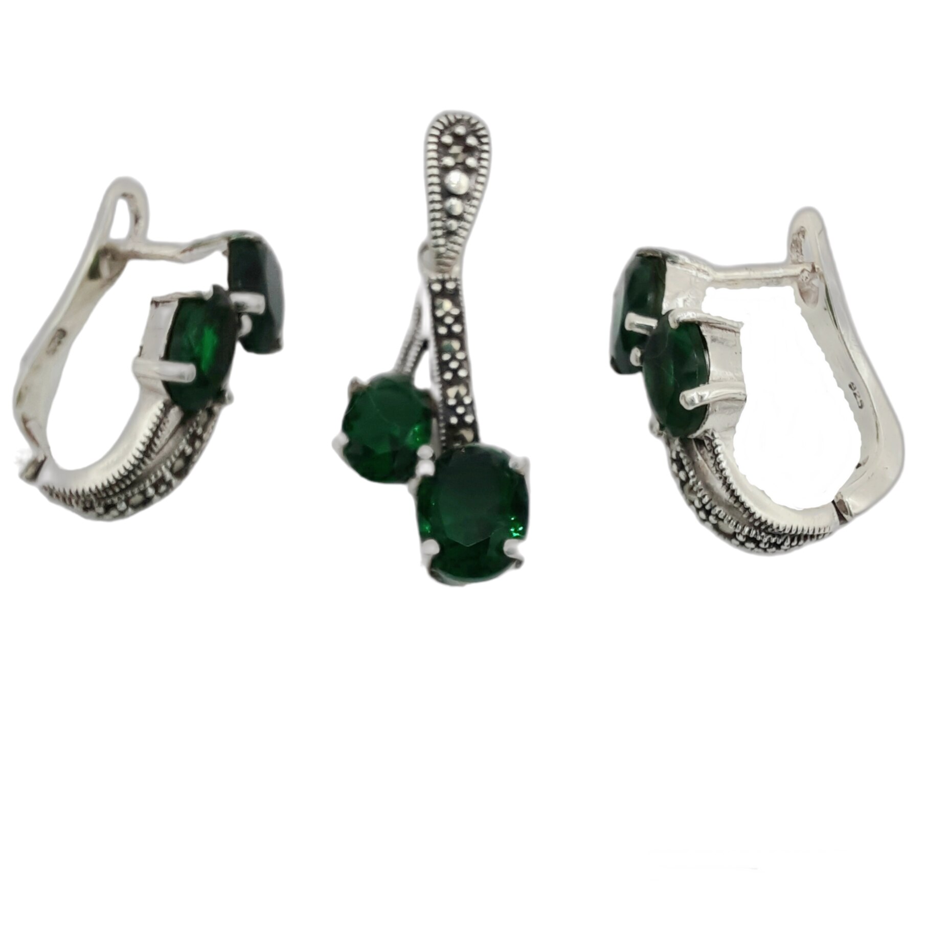 Set Cercei si Pandant Argint 925 cu piatra verde Patricia de 3 cm - eMAG.ro