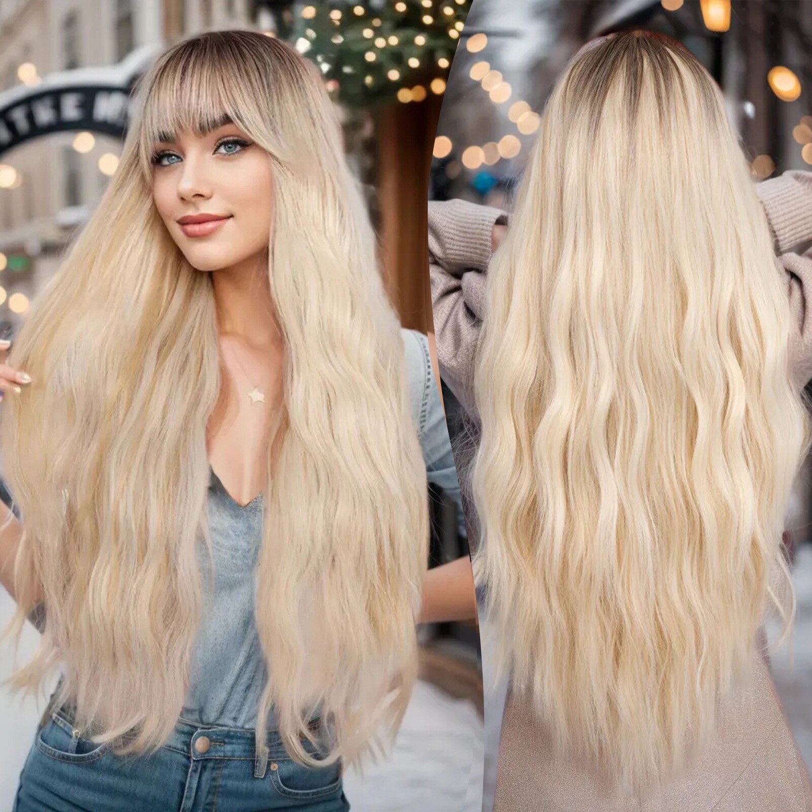 Peruca la moda cu par lung cret, gradient auriu, 65cm - eMAG.ro