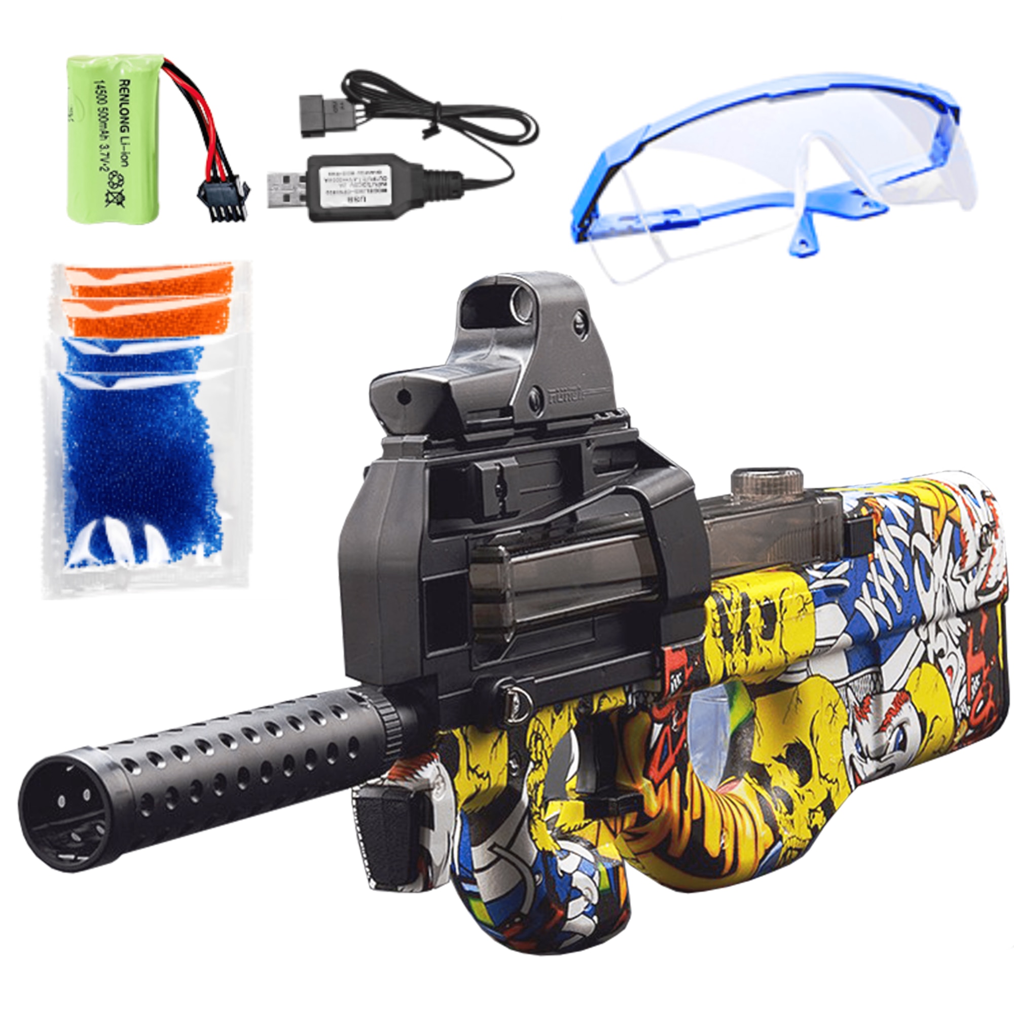 Set de pusca automata cu mingi gel si accesorii, electrica, multicolor ...