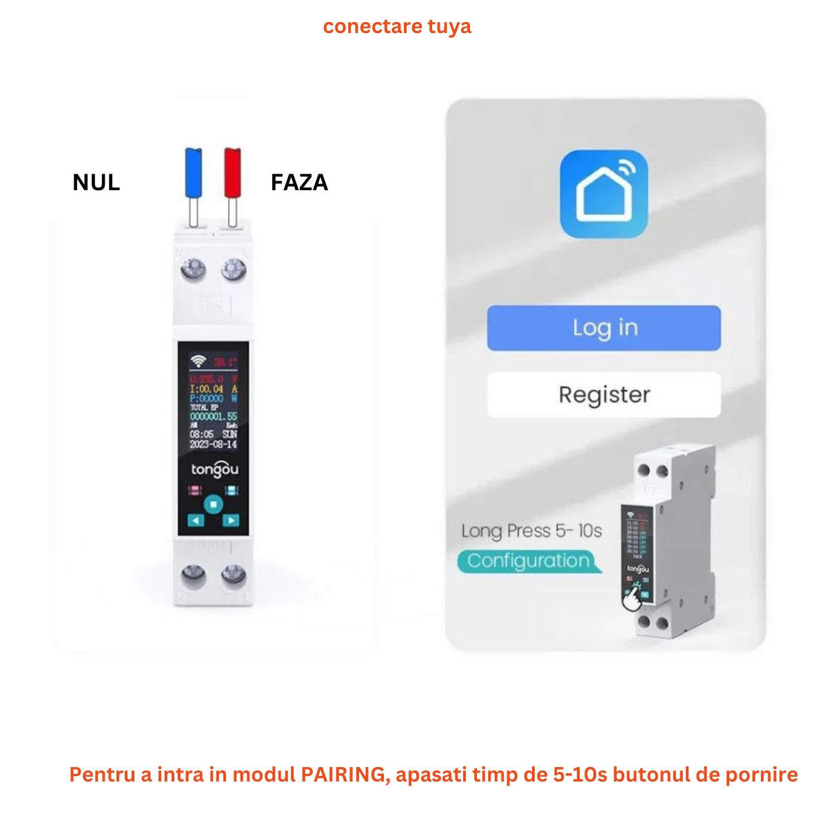 Releu de protectie monofazic, smart, WIFI, 2P, max 50A, monitorizare consum energie, digital ...