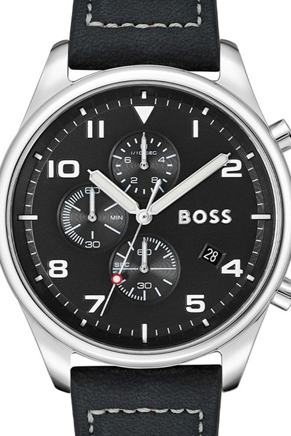 BOSS, Ceas cronograf cu o curea din piele, Argintiu, Negru - eMAG.ro