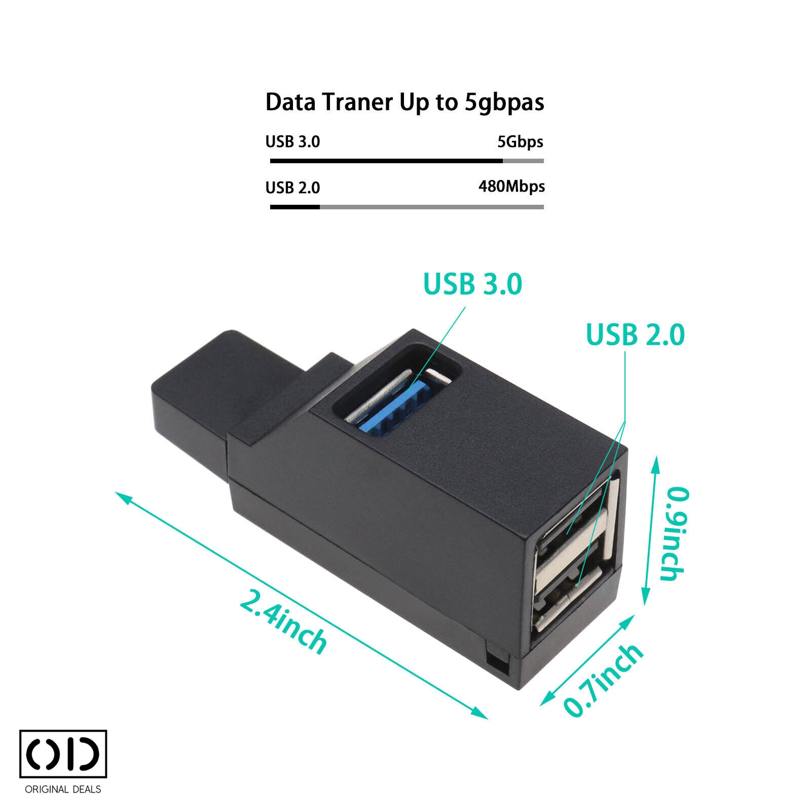 Hub Usb cu 3 Porturi si Adaptor Usb Tip C si Usb 3.0, Viteza Transfer ...