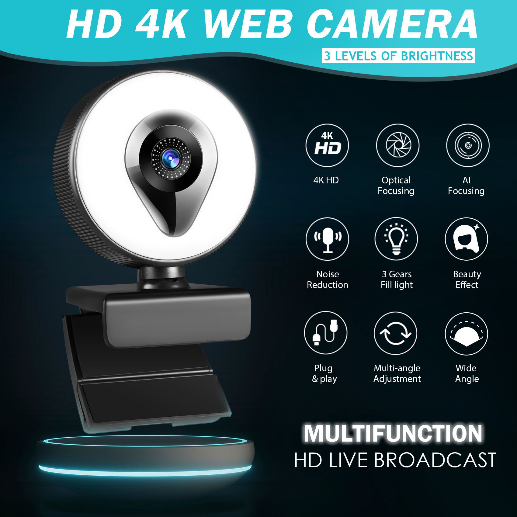 Webcam 4K Full HD, IMODIX®, 8 Milioane De Pixeli, 3 Tipuri De Lumina ...