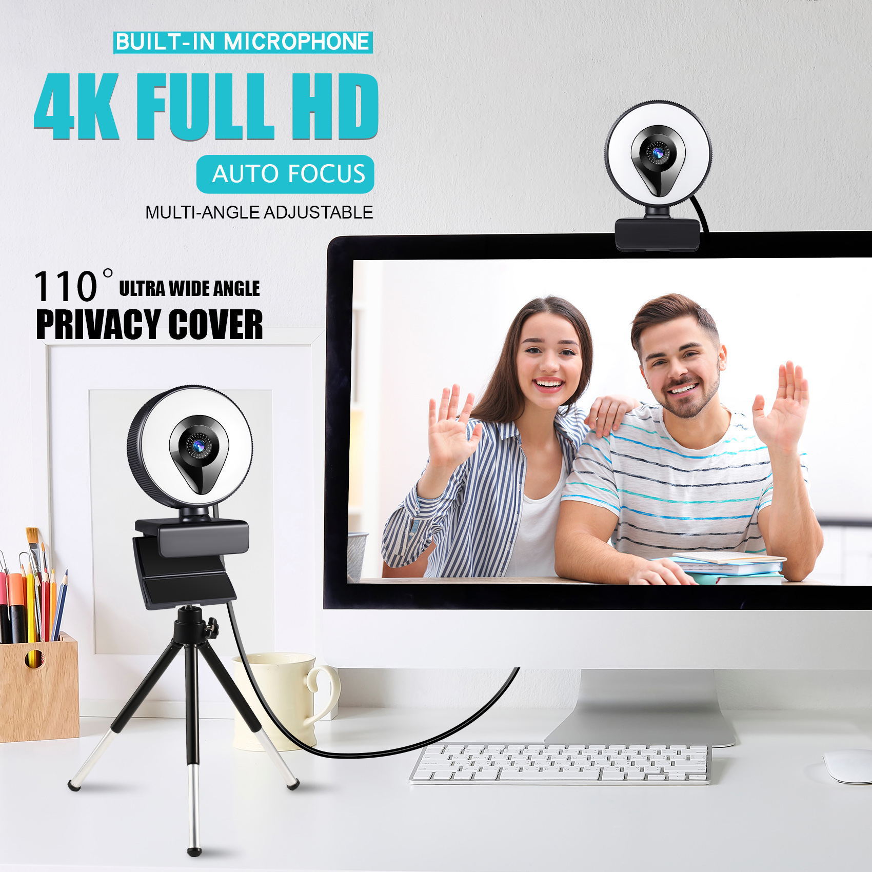 Webcam 4K Full HD, IMODIX®, 8 Milioane De Pixeli, 3 Tipuri De Lumina ...