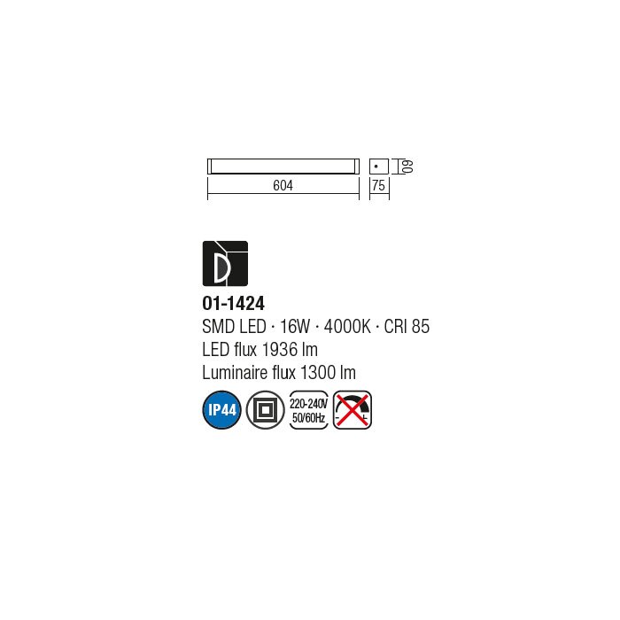 Aplica Redo Ledo, crom, LED, 16W, 1300 lumeni, alb neutru 4000K, IP44 ...