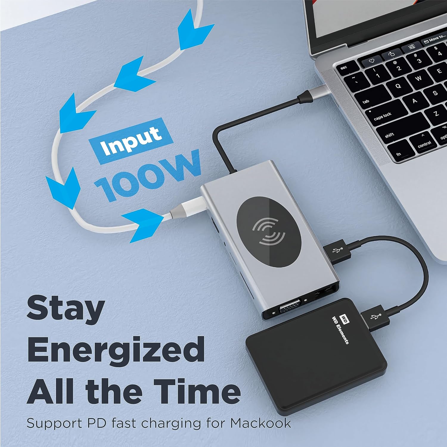 Adaptor 14 in 1, MOSMAOO®, Wireless charging, 1x 1000Mbps Gigabit Ethernet Port, 1x VGA Port, 5 ...