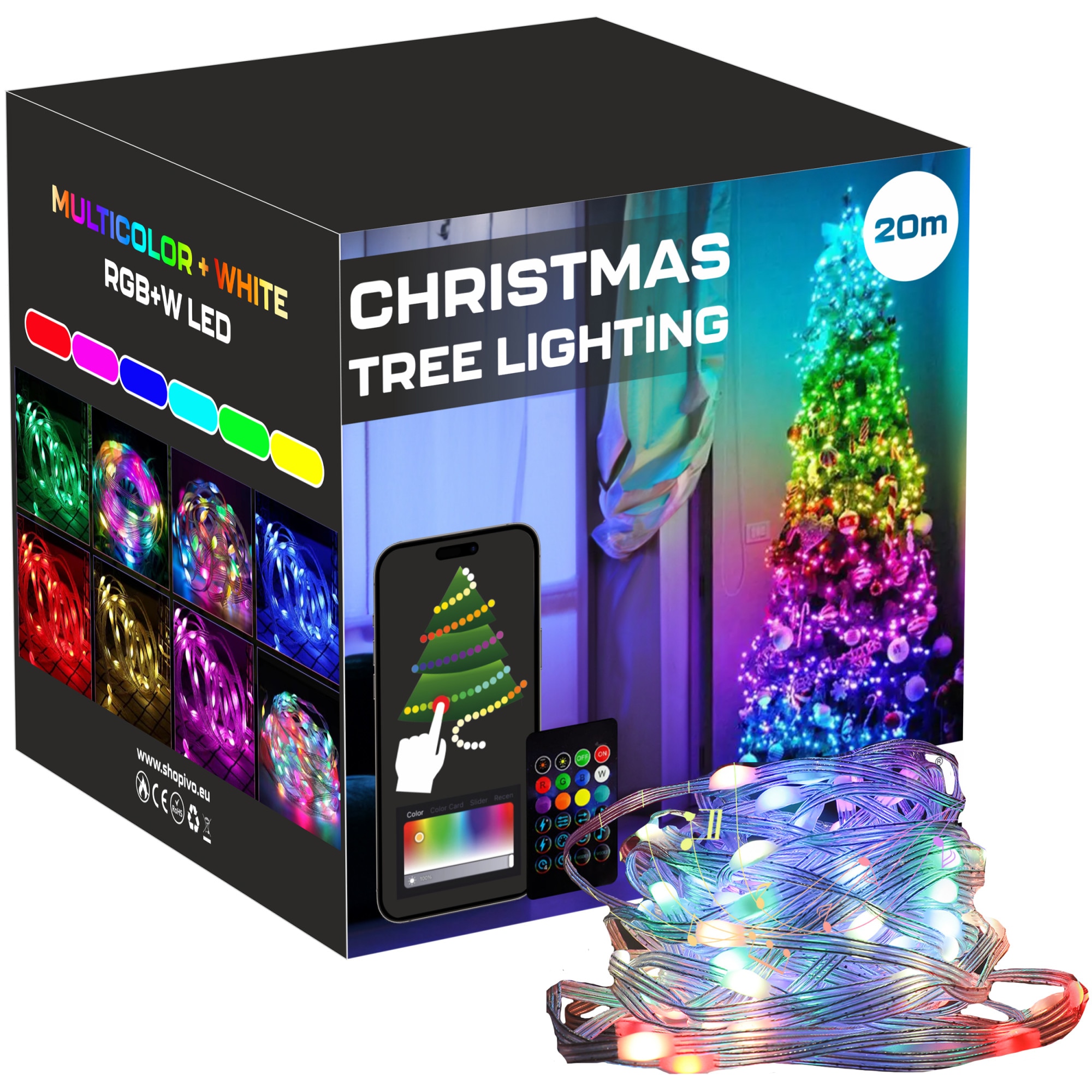 Pom de Craciun lumini colorate CONTROL DE LA TELEFON BT 200 LED 20M ...