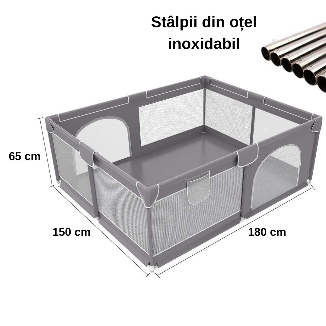 Tarc de joaca pentru bebelusi, Varsta 0-5 ani, 150x180x65 cm, Protectii ...