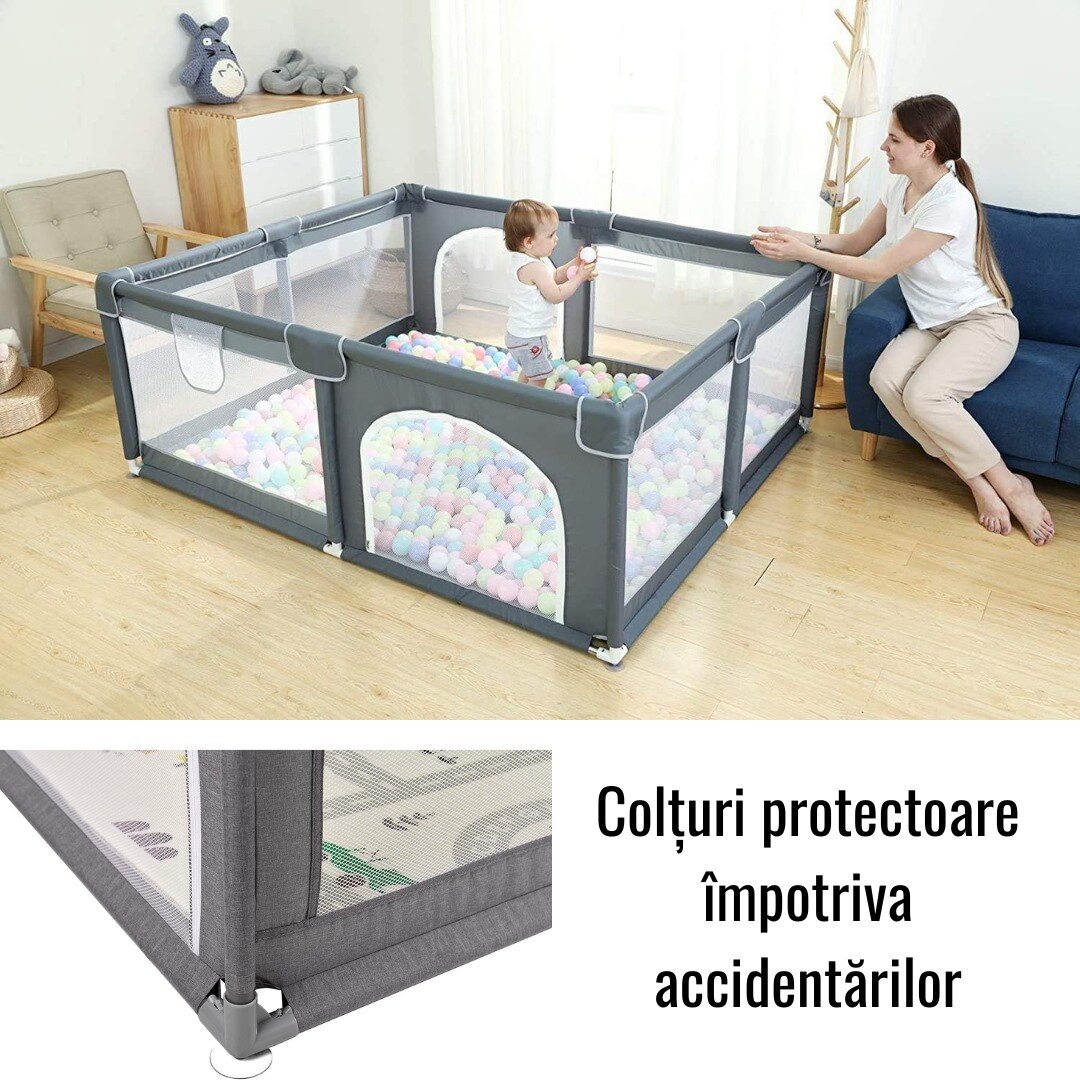 Tarc de joaca pentru bebelusi, Varsta 0-5 ani, 150x180x65 cm, Protectii ...