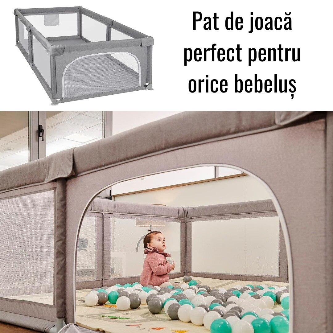 Tarc de joaca pentru bebelusi, Varsta 0-5 ani, 150x180x65 cm, Protectii ...