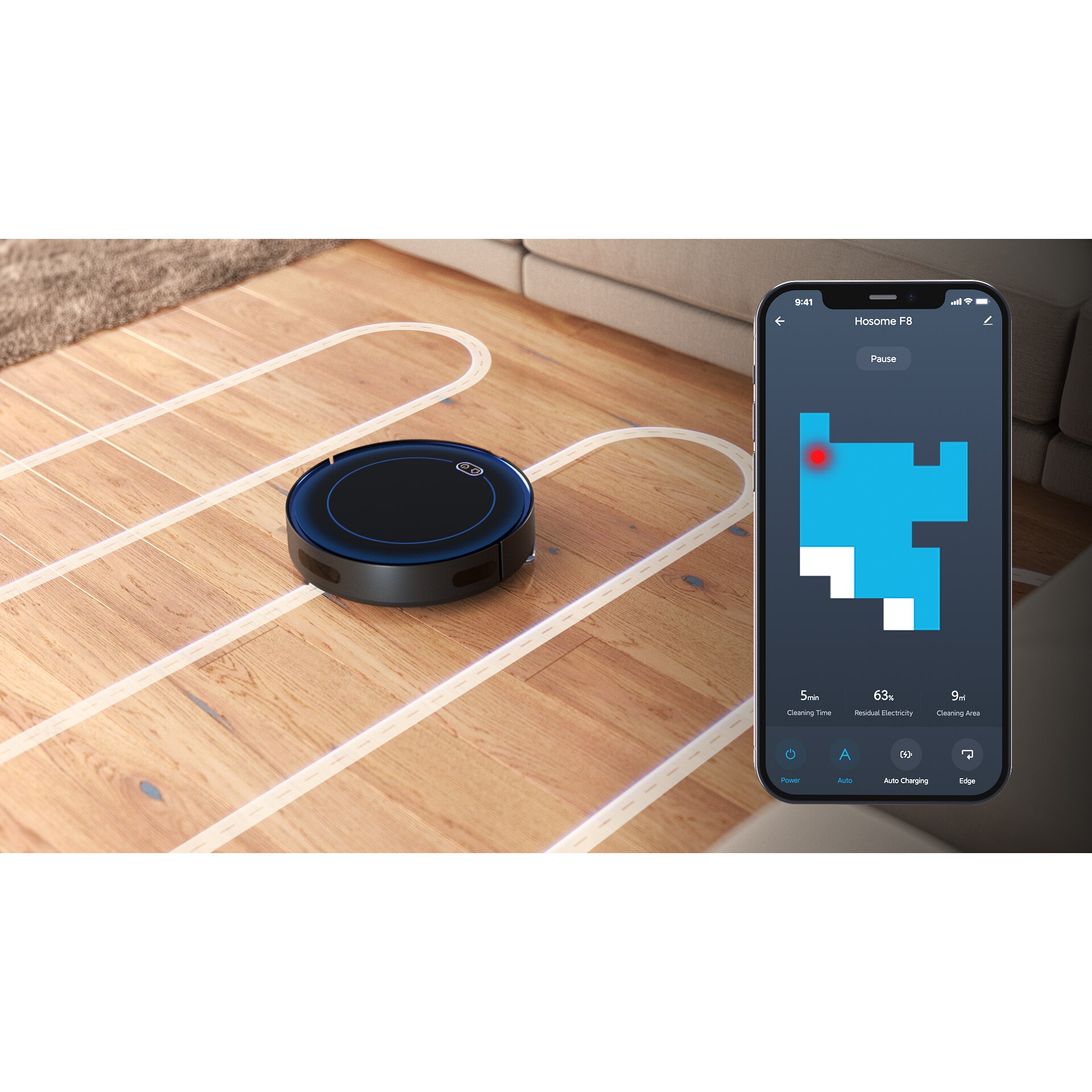 Robot de aspirare inteligent JEXY JK-F6S, cu spalare, functie de mop, mop inclus, control prin ...