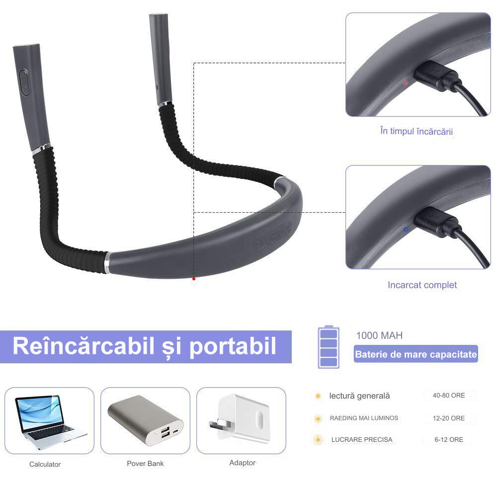 Lumina pentru citit cu pe gat, 3 nivele de intensitate ...