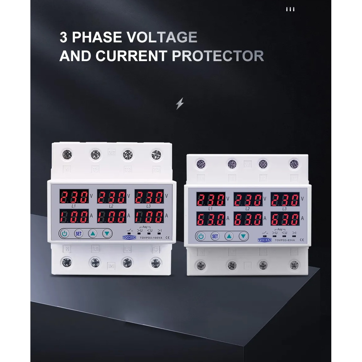 Releu de protectie tensiune digital trifazat, sina DIN 3P+N, protectie supra si subtensiune ...