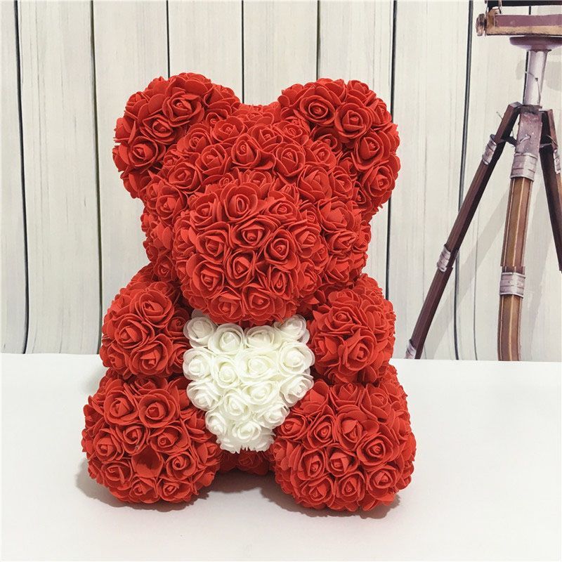 Ursulet din Trandafiri cu Inima, Rosu si Alb, Cadoul perfect pentru ea ...