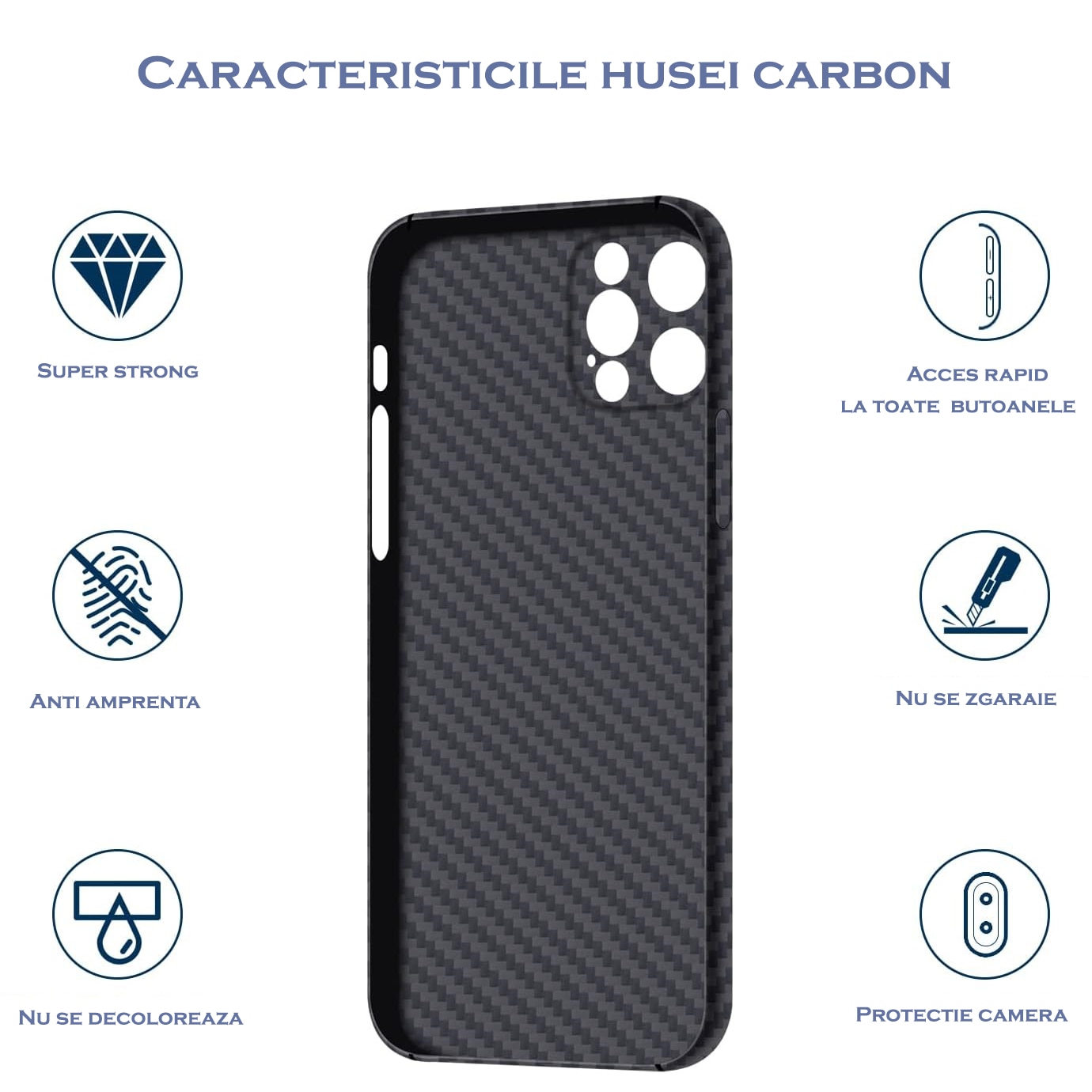 Husa Carbon pentru Apple Iphone 15 Pro Max, Slim, AntiSoc, Fibra de ...