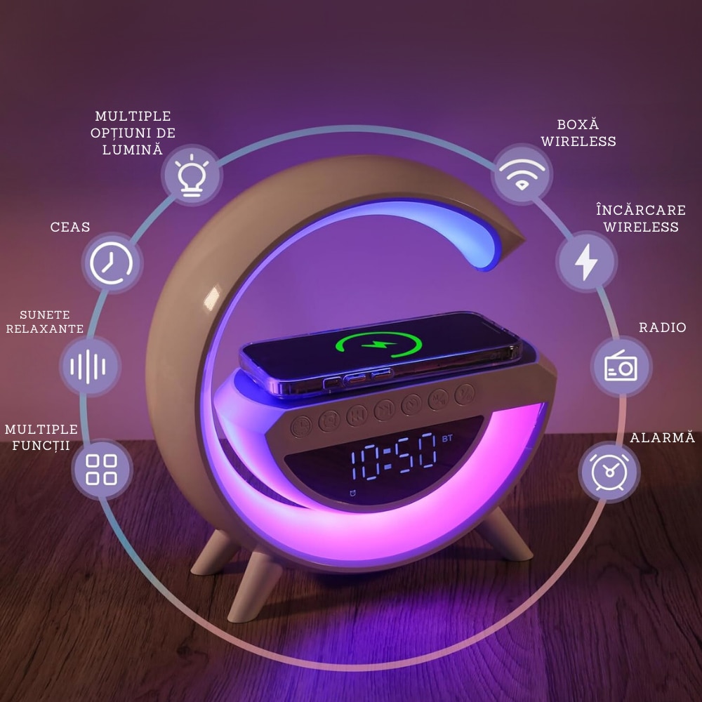 Lampa Smart Led Multifunctionala RavaNova™, Incarcator Wireless 15W ...