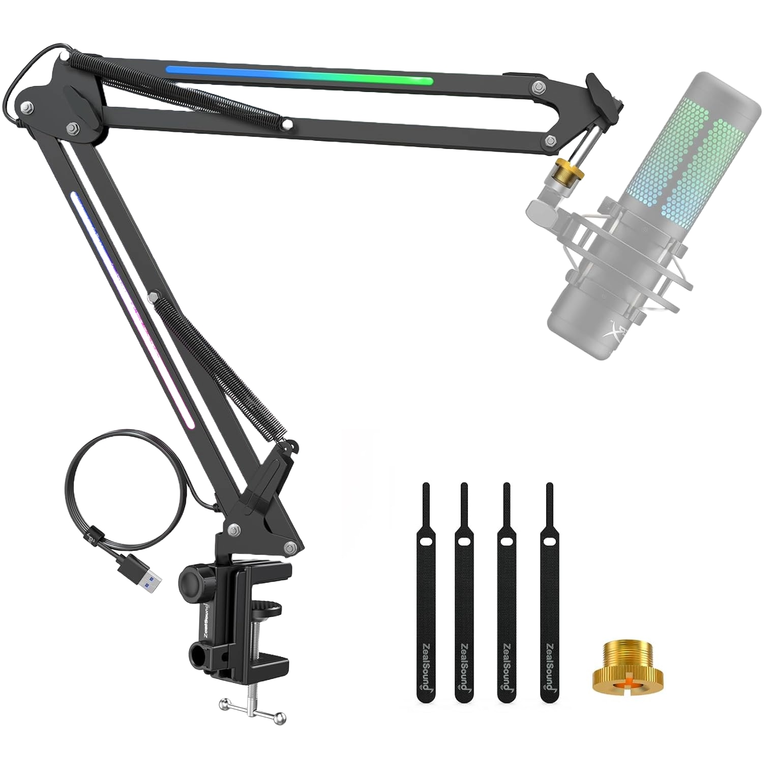 Set brat cu menghina RGB, cu suport microfon reglabil 315°, rotativ la ...