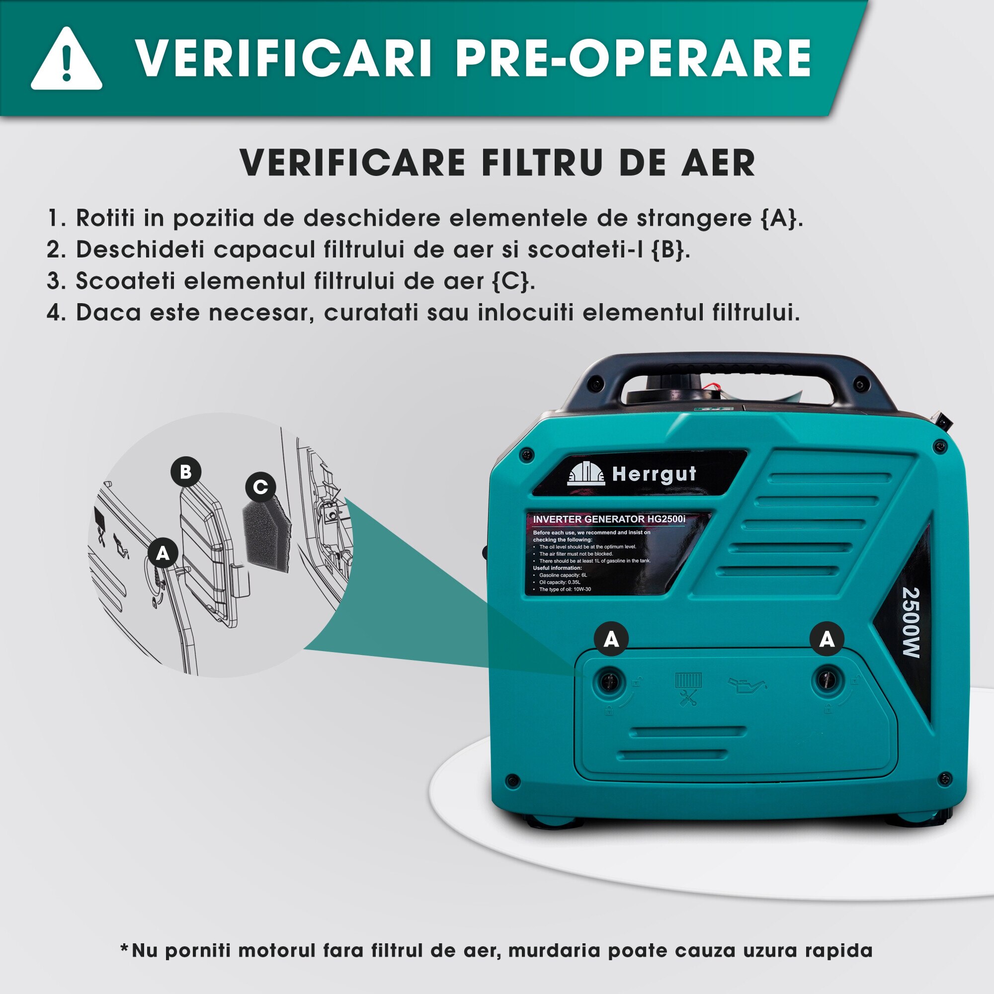 Generator curent electric cu invertor Herrgut HG2500i, 2500W, silentios ...