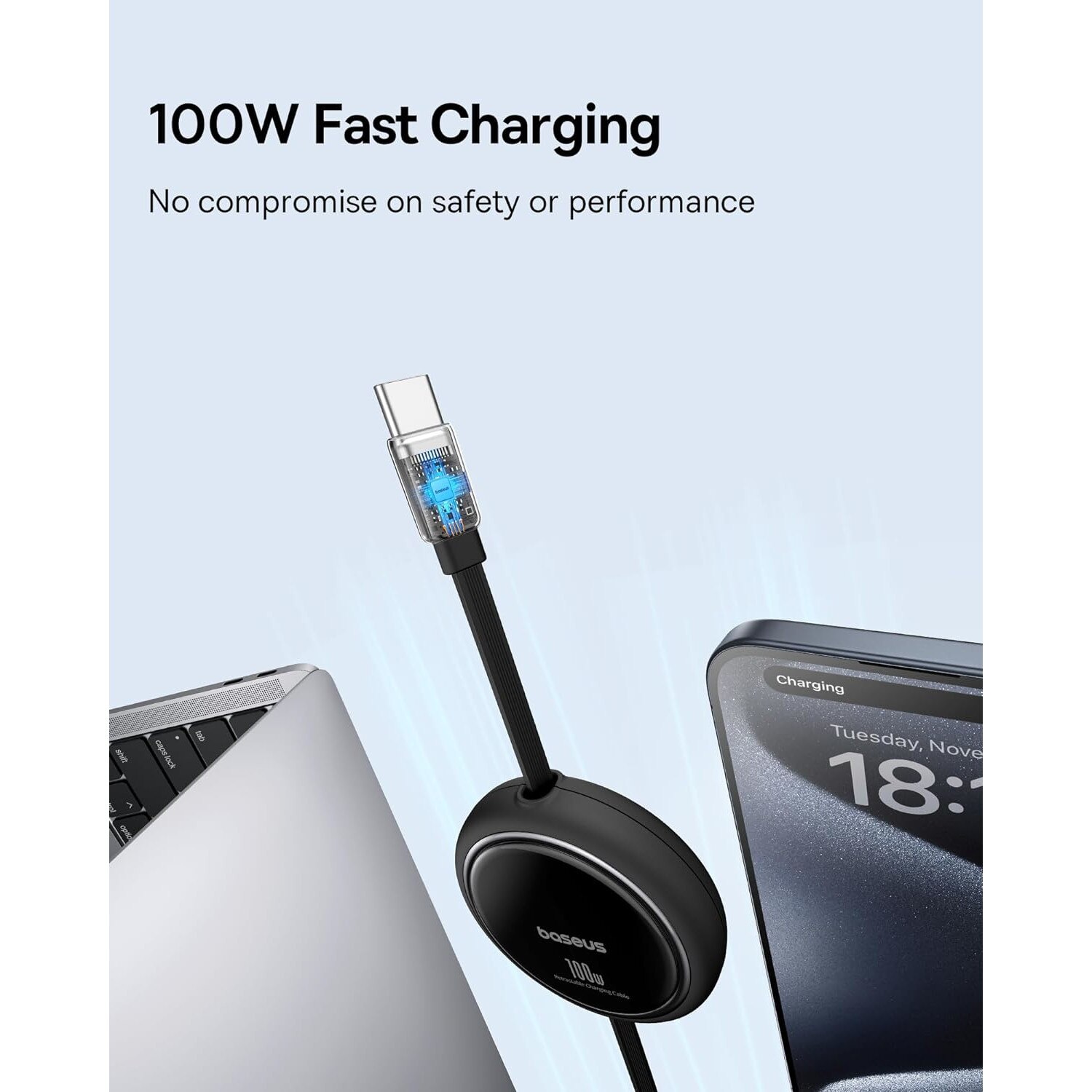 Cablu Baseus Free2Draw Mini, Retractabil, USB-C la USB-C, 100W, 1m ...