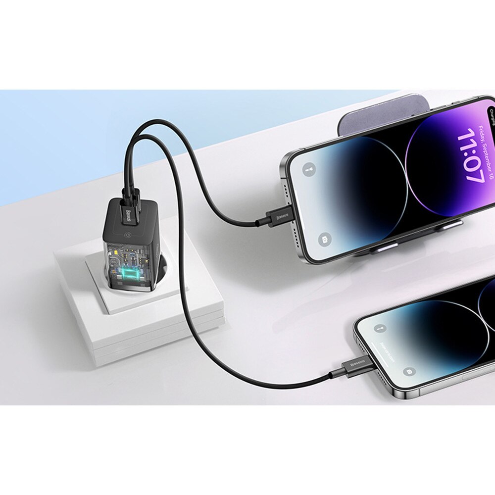 Incarcator rapid Baseus GaN5 Pro, 2x USB-C, 40W, Negru - eMAG.ro