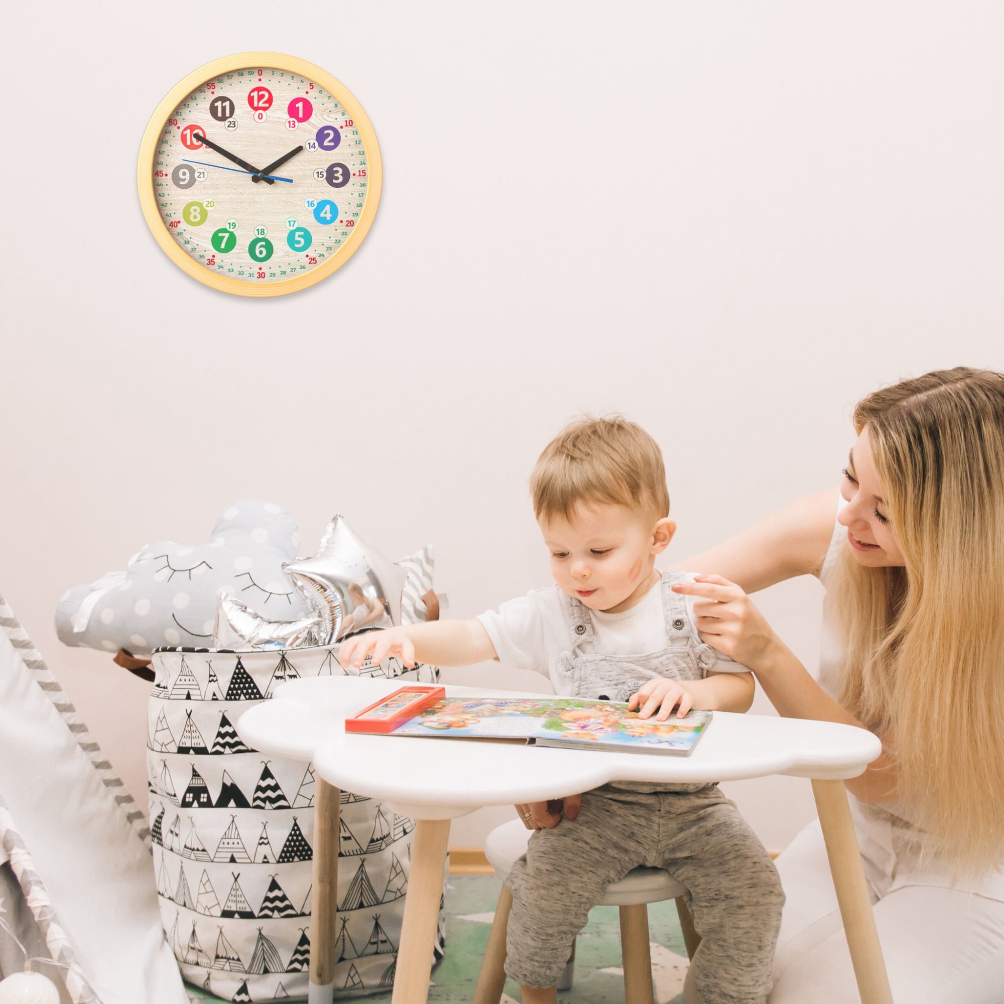 Ceas de perete, format de 12 si 24 de ore, design colorat, 30 x 4, 5 cm ...