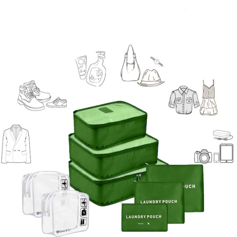 Set 6 huse organizare bagaj si 2 gentute cosmetice calatorie Quasar ...