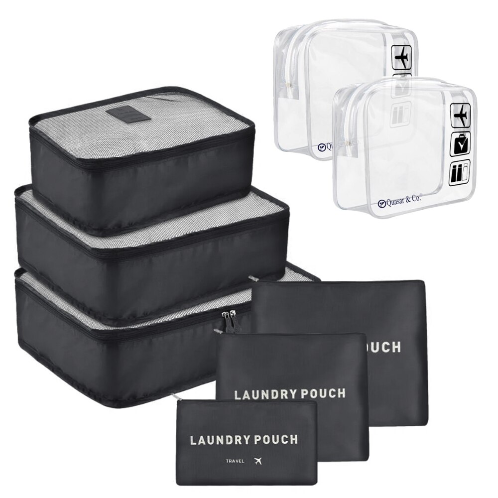 Set 6 huse organizare bagaj si 2 gentute cosmetice calatorie, Quasar ...