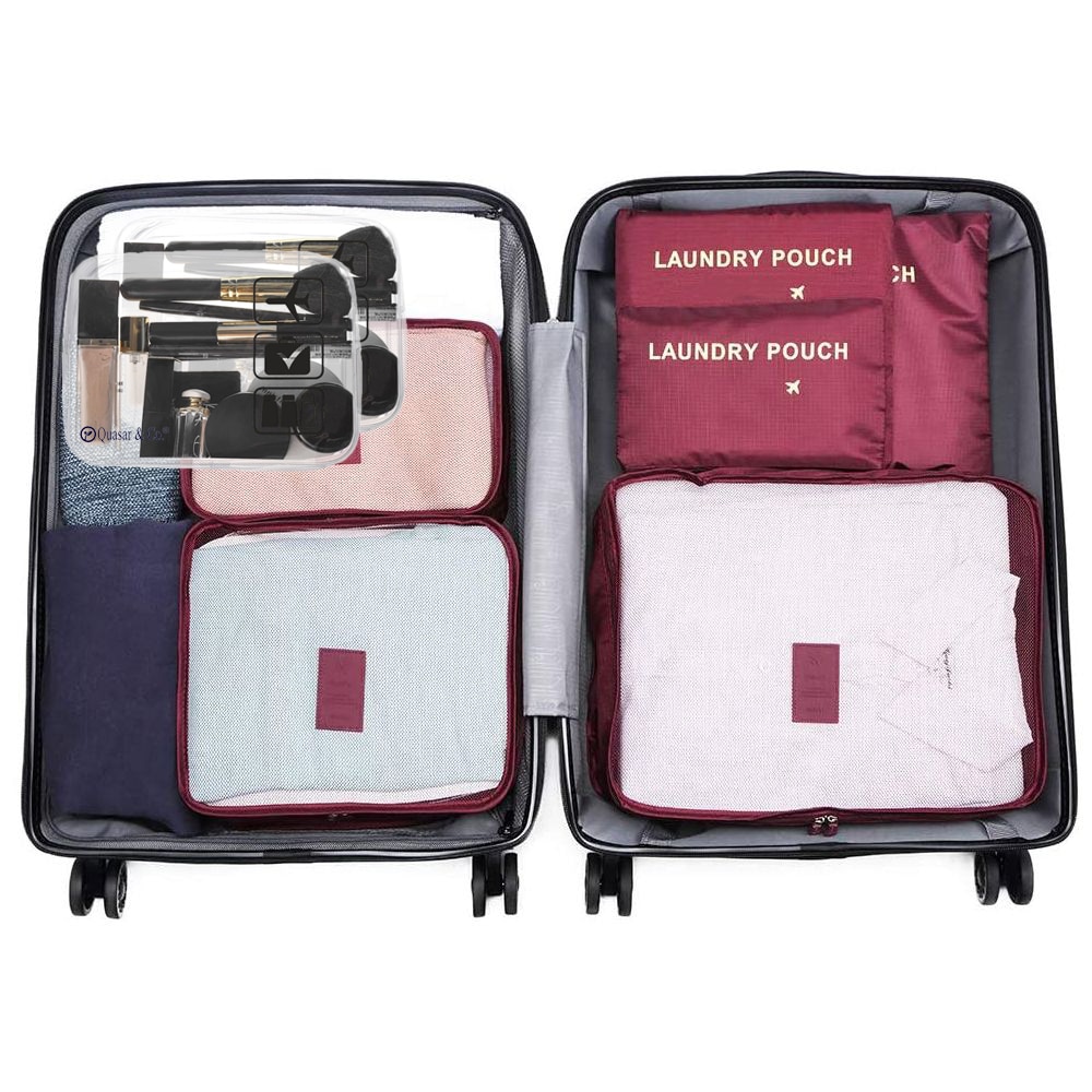 Set 6 huse organizare bagaj si 2 gentute cosmetice calatorie, Quasar ...