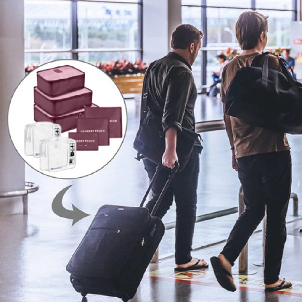 Set 6 huse organizare bagaj si 2 gentute cosmetice calatorie, Quasar ...