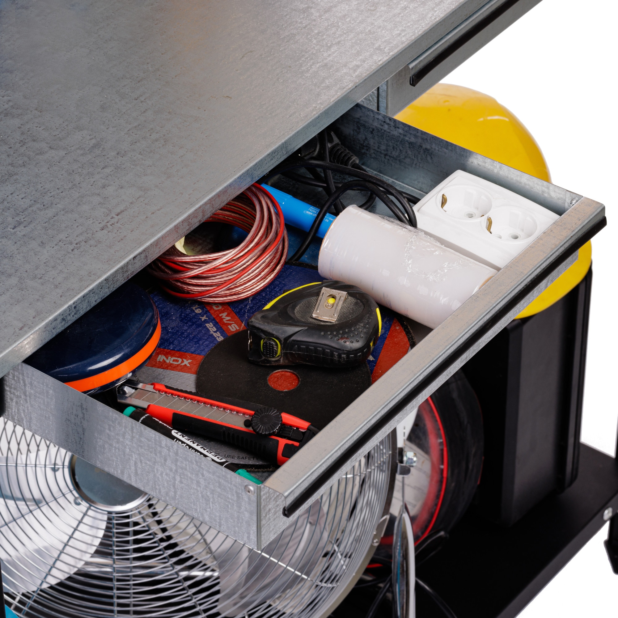 Banc de lucru metalic cu 2 sertare, o polita, un panou perforat si 17 ...