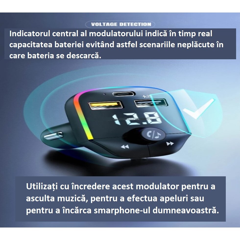 Modulator Auto, Functie Bluetooth 5.0, Functie Incarcare Rapida USB-C ...