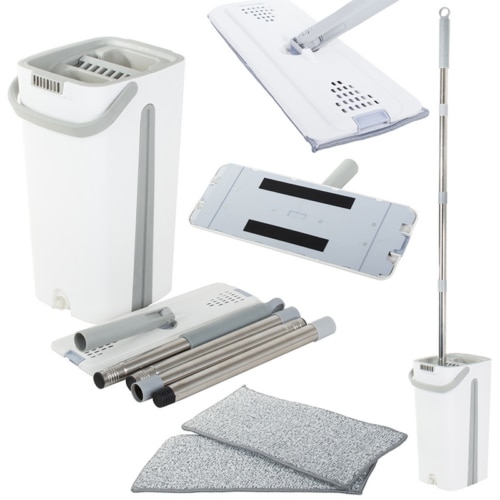 Mop plat cu cap rotativ, Cu galeata, Alb/Gri - eMAG.ro