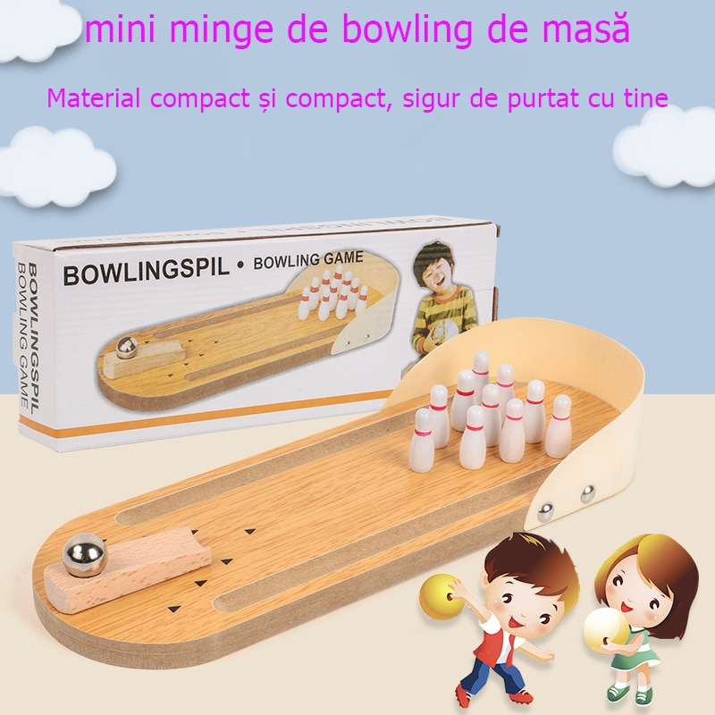 Set mini joc de bowling de birou, Lemn, Bej - eMAG.ro