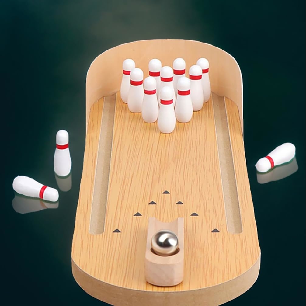 Set mini joc de bowling de birou, Lemn, Bej - eMAG.ro