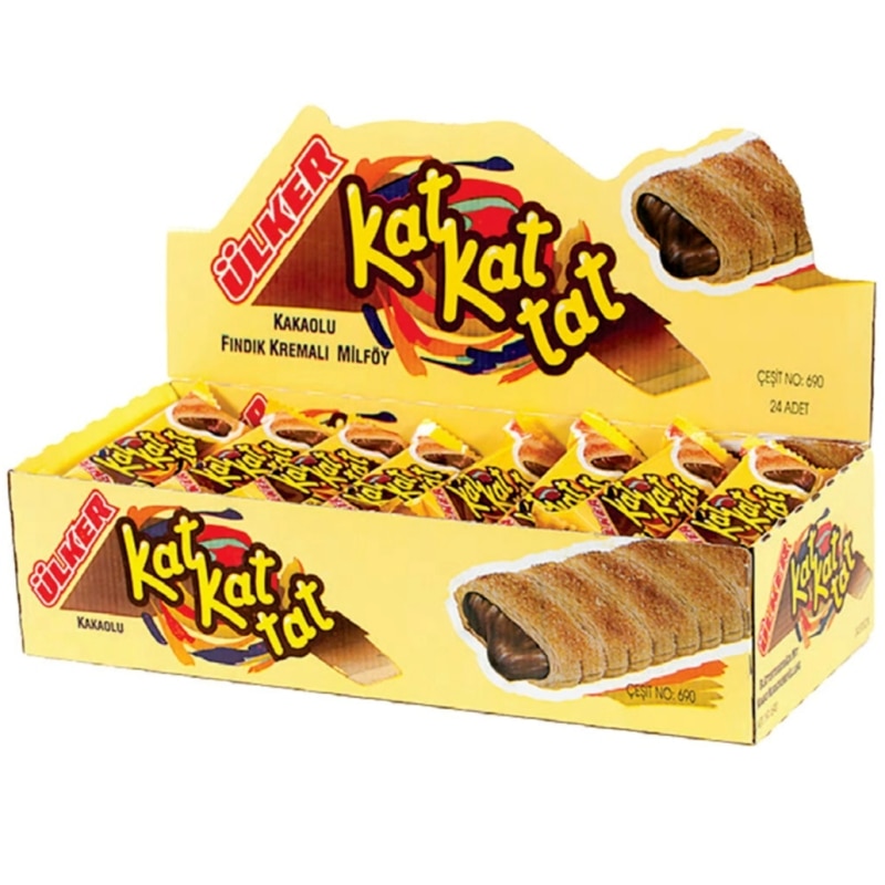 Foietaj cu crema de cacao si alune Kat Kat Tat, Ulker, cutie 24 buc x ...