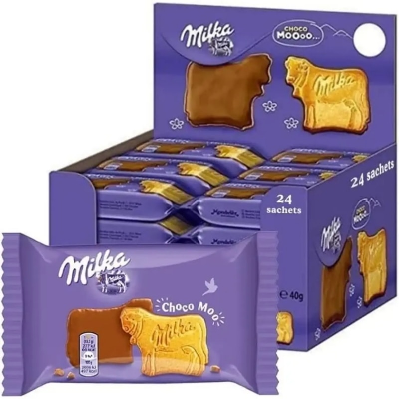 Biscuiti in ciocolata Milka Choco Caw Moo forma vacuta, cutie 24 buc x ...