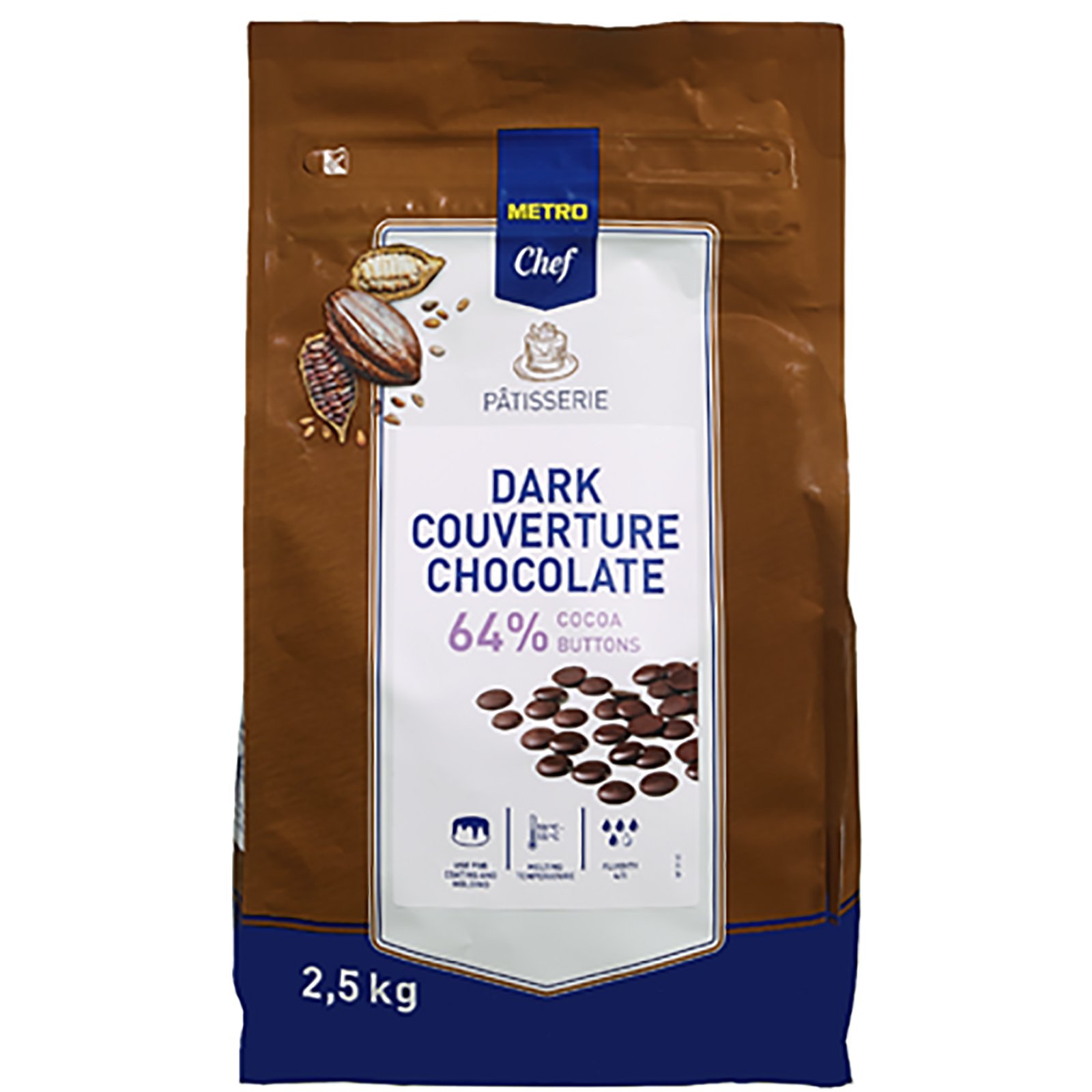 Ciocolata de menaj discuri, 64% Cacao, 2.5 Kg, Metro Chef - eMAG.ro