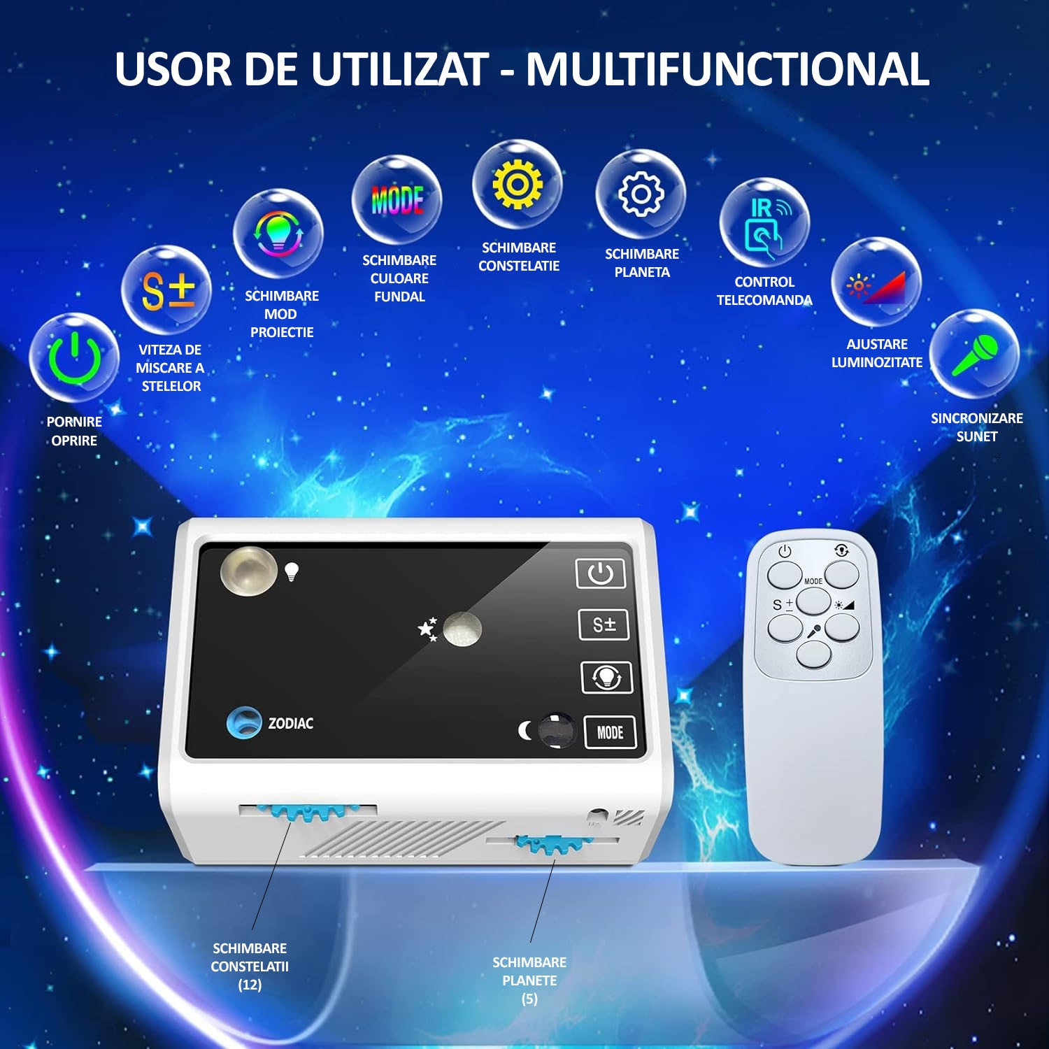 Lampa de veghe pentru copii, NEXTLY, tip proiector stele, planete si ...