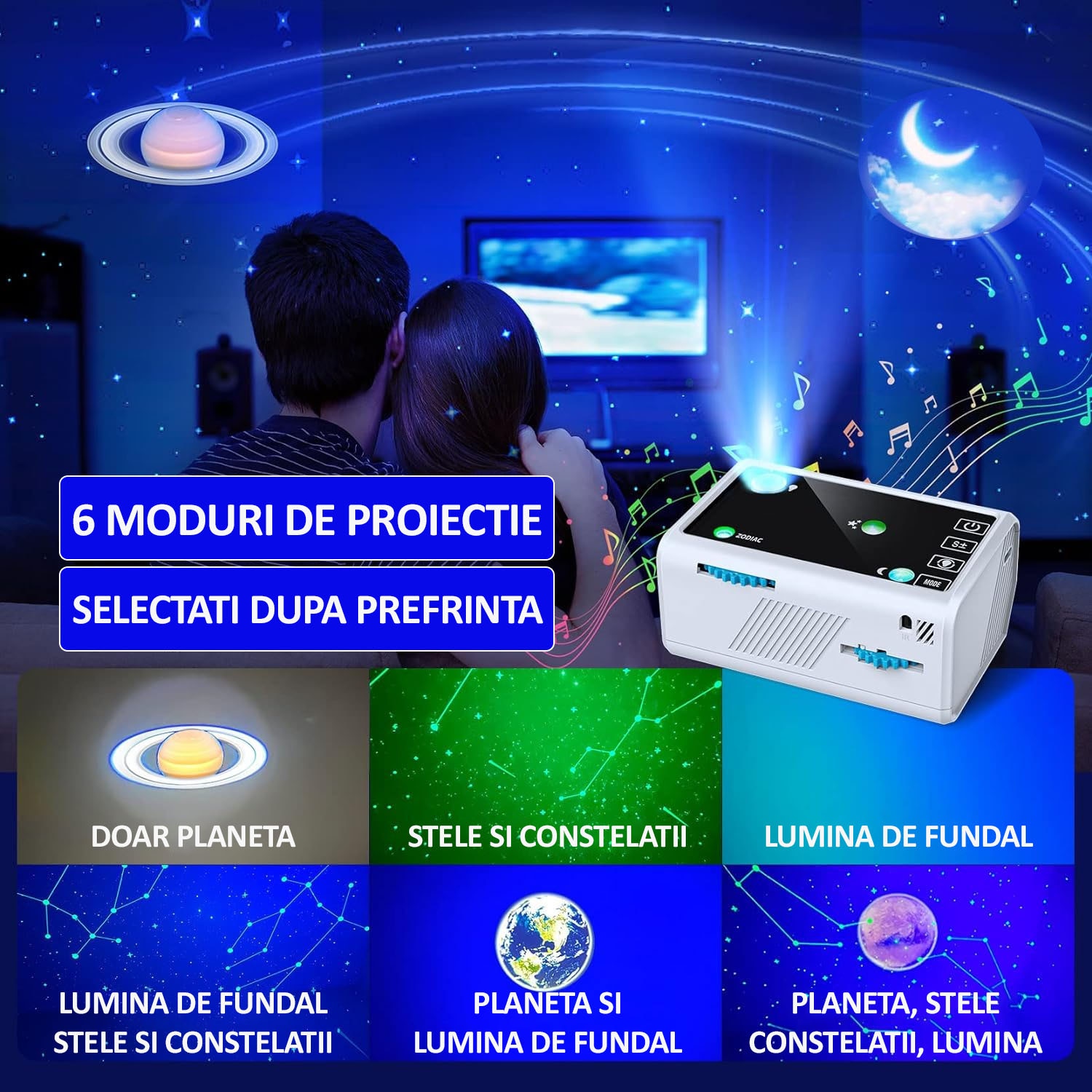 Lampa de veghe pentru copii, NEXTLY, tip proiector stele, planete si ...