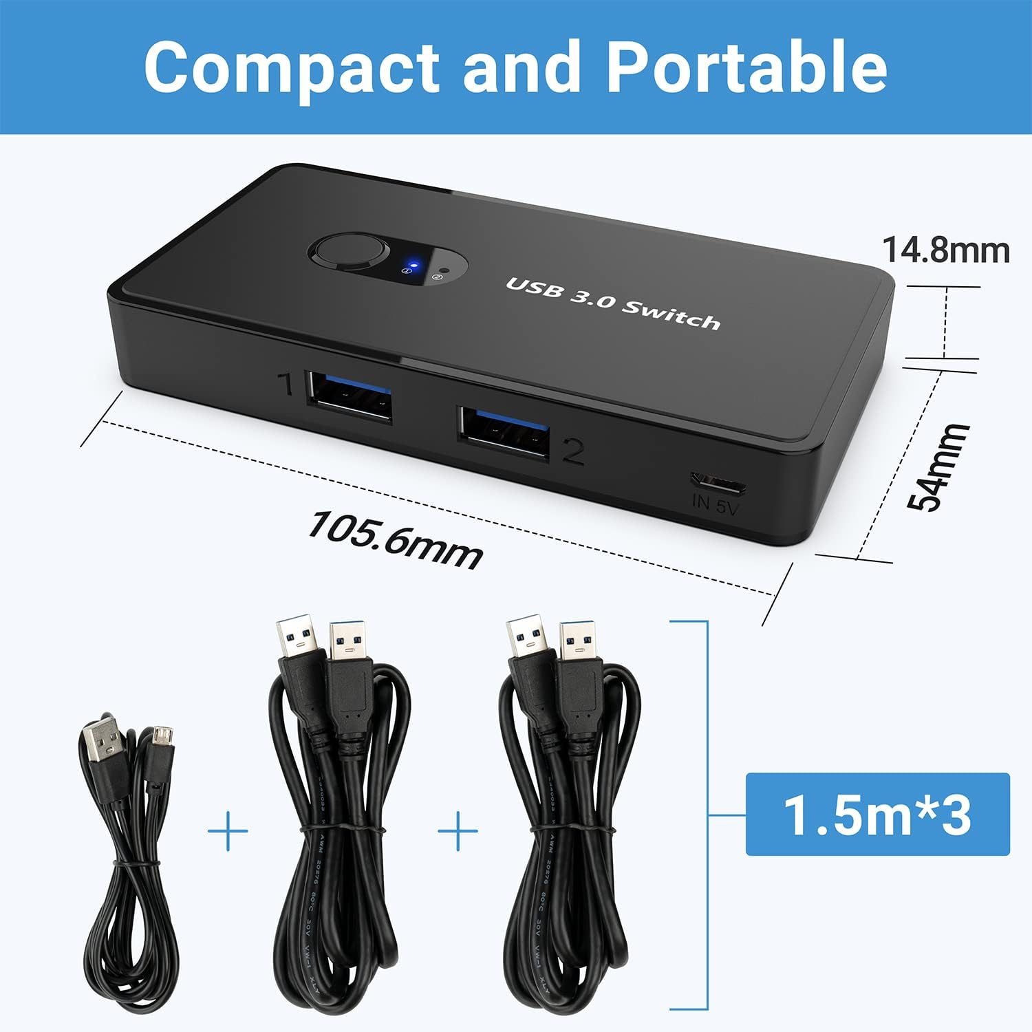 USB hub 2x4, MOSMAOO®, USB 3.0, megosztási kapcsoló választó, kábel 1,5 ...