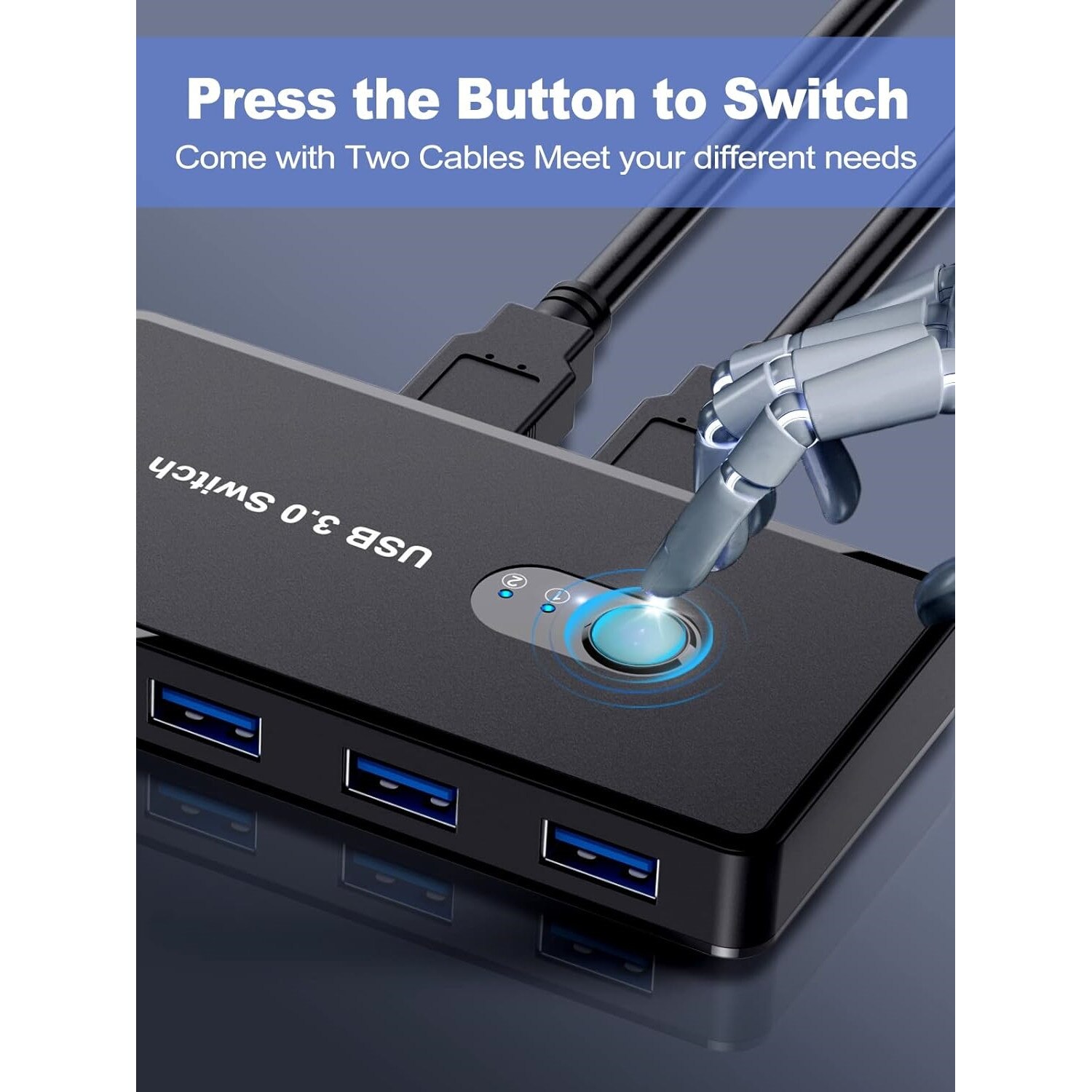USB hub 2x4, MOSMAOO®, USB 3.0, megosztási kapcsoló választó, kábel 1,5 ...