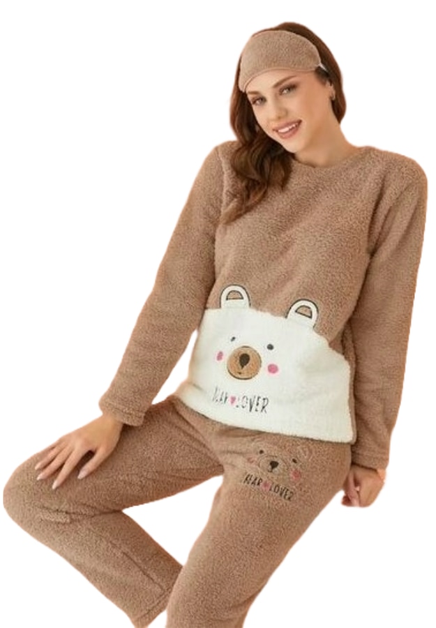 Pijama pufoasa cocolino dama, moale si calduroasa, imprimeu Panda, Maro ...